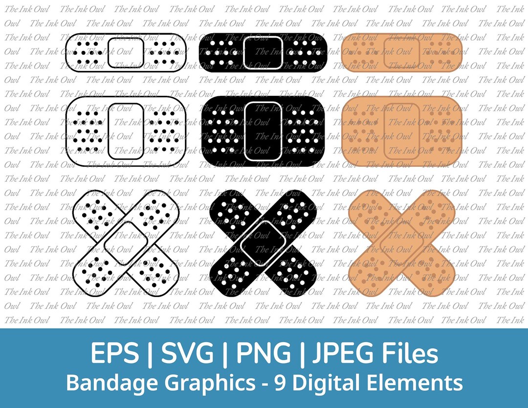 Adhesive Bandage Vector Clipart Set / Outline & Stamp Drawing Graphic ...