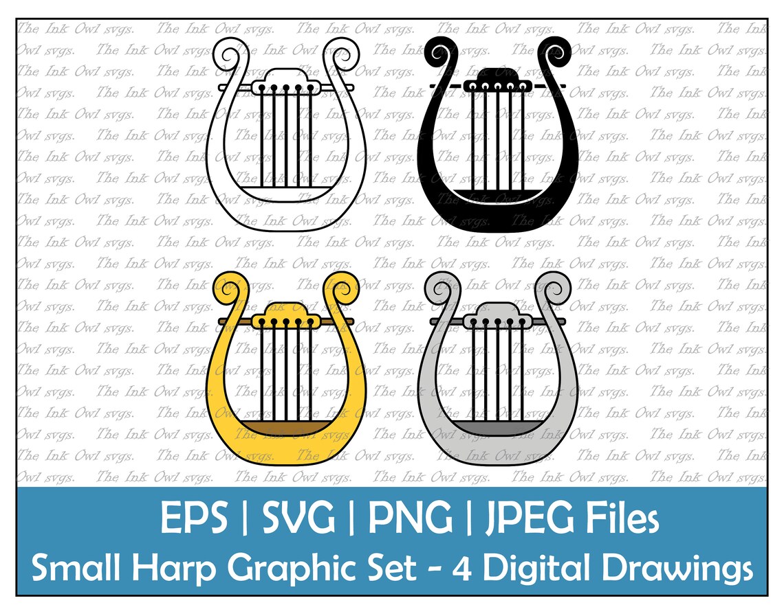 Handheld Harp Vector Clipart Set / Outline & Stamp Drawing - Etsy Canada