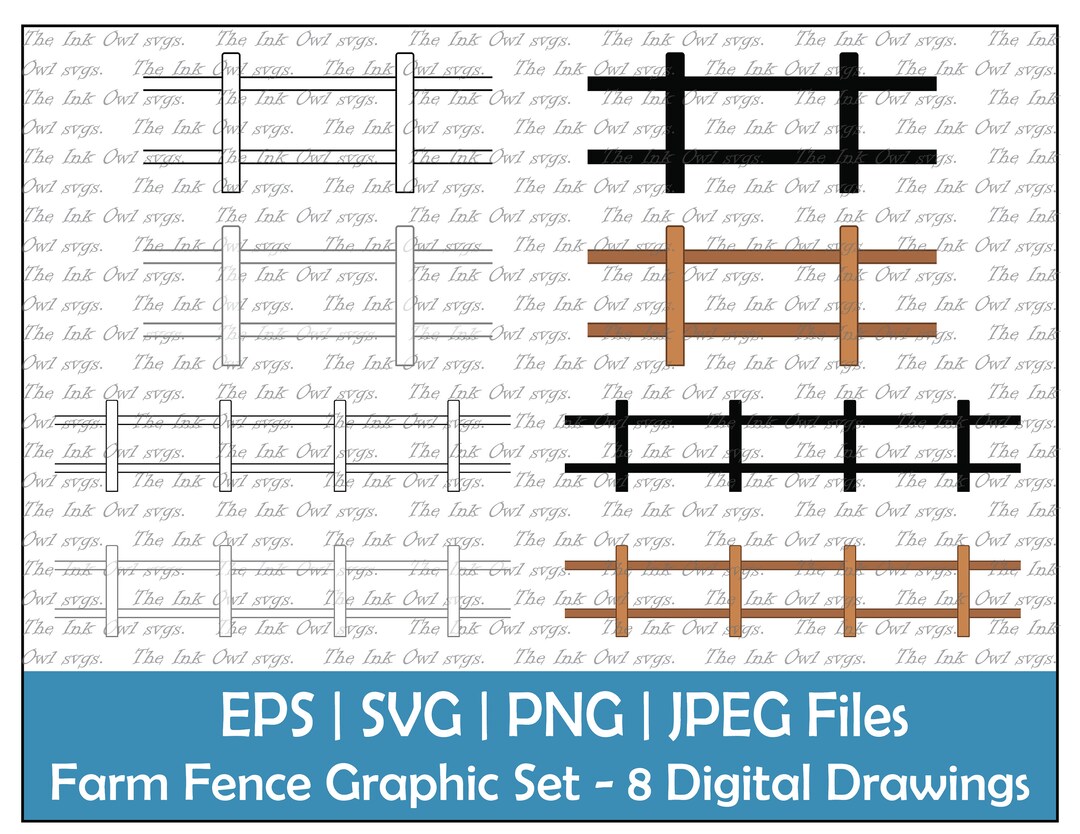 Wood Farm Fence Clipart Set / Outline, Silhouette Stamp & Color Graphic ...