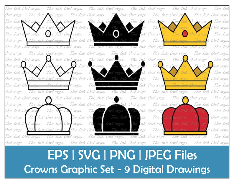 Simple Royal Crown Vector Clipart Set / Outline, Stamp and Color ...