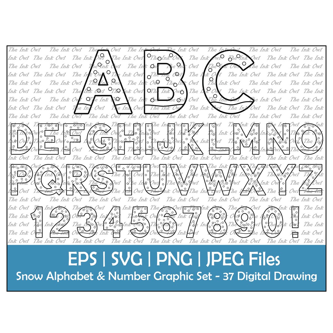 Winter Snow Letter Alphabet and Numbers Clipart / Outline Text Graphics ...