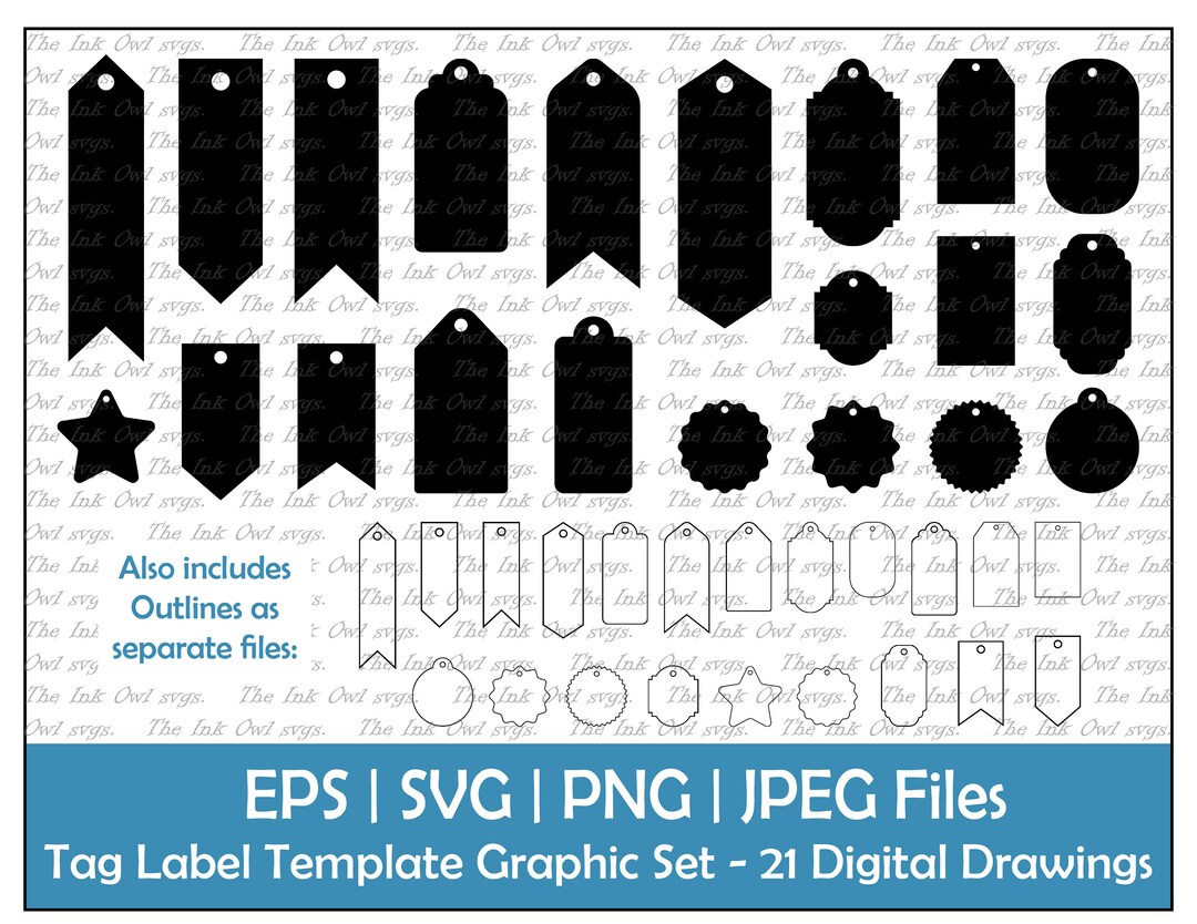 Gift Tag Label Templates Vector Clipart Set / Outline & Stamp Graphic ...