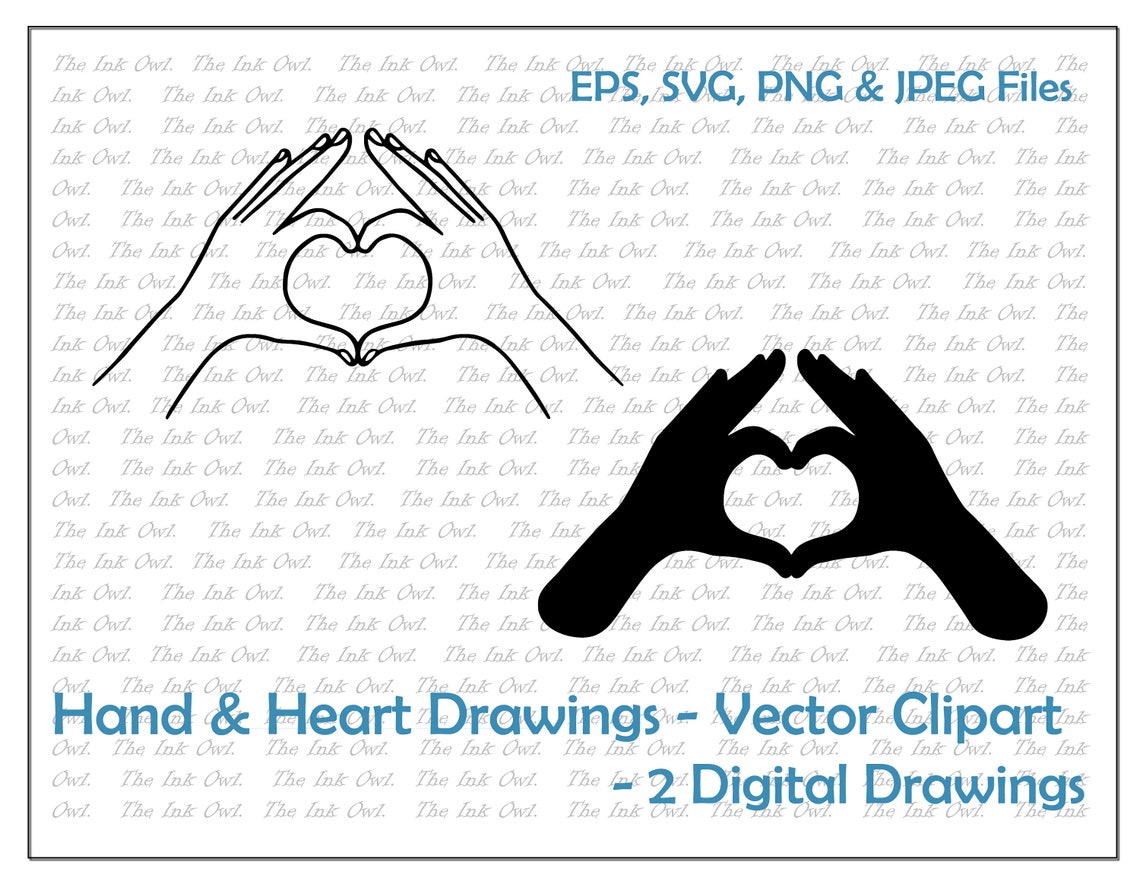 Hand and Heart Vector Clipart / Outline & Stamp Drawing - Etsy