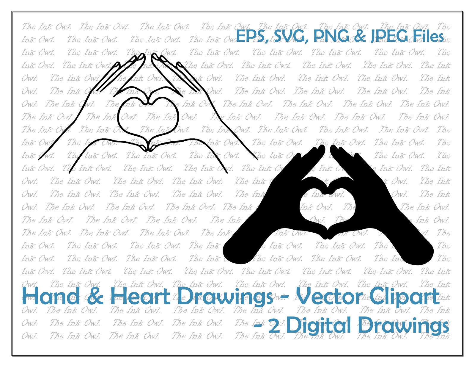 Hand and Heart Vector Clipart / Outline & Stamp Drawing - Etsy