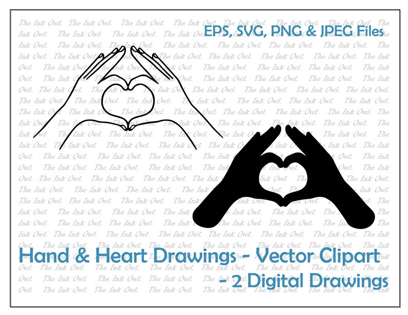 Hand and Heart Vector Clipart / Outline and Silhouette Drawing ...