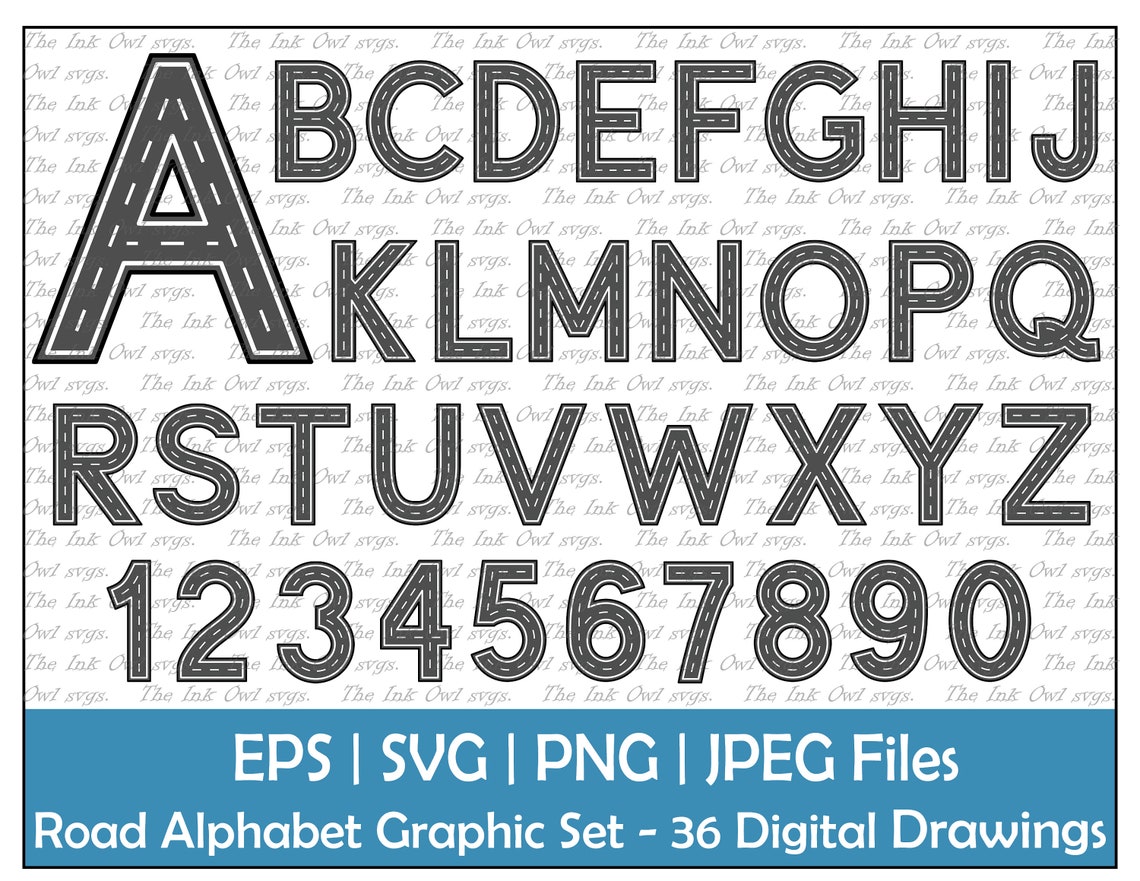 Road Letter Alphabet & Numbers Clipart Set / Text Graphics / ABC 123 ...