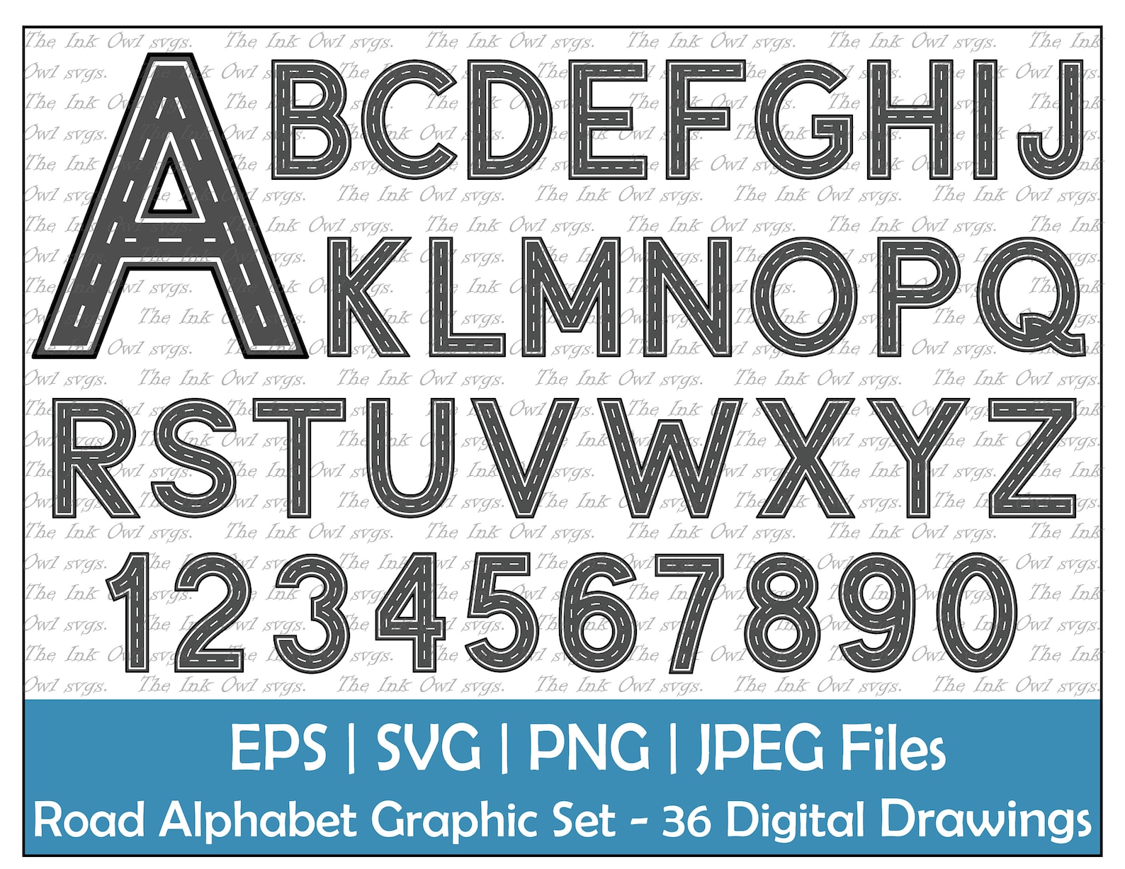 Road Letter Alphabet & Numbers Clipart Set / Text Graphics / ABC 123 ...
