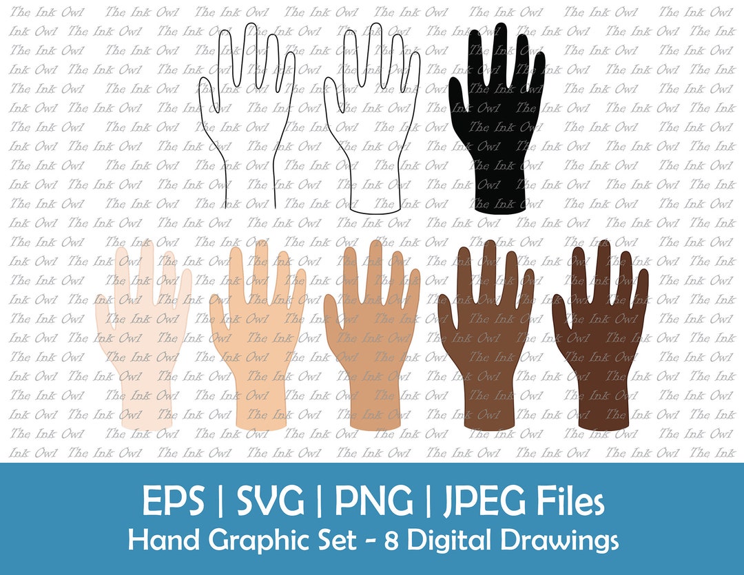 Human Hand Vector Clipart Set / Outline, Silhouette Stamp & Color ...
