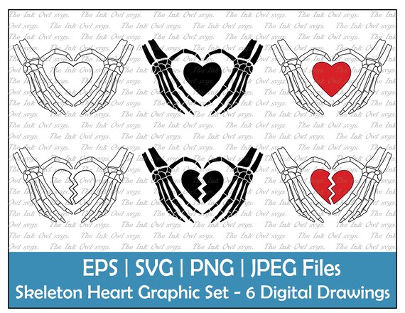 Skeleton Hand With Heart and Broken Heart Vector Clipart Set / | Etsy