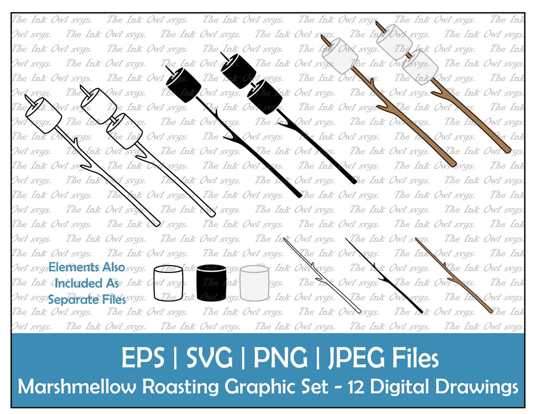 Marshmallows on a Stick Vector Clipart / Outline & Stamp Drawing ...
