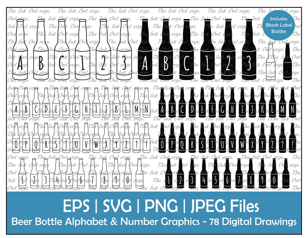 Beer Bottle Letter Alphabet and Numbers Vector Clipart Set / Outline ...