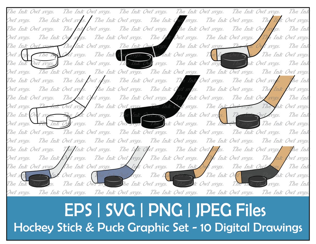 Hockey Stick and Puck Vector Clipart Set / Outline, Silhouette Stamp ...