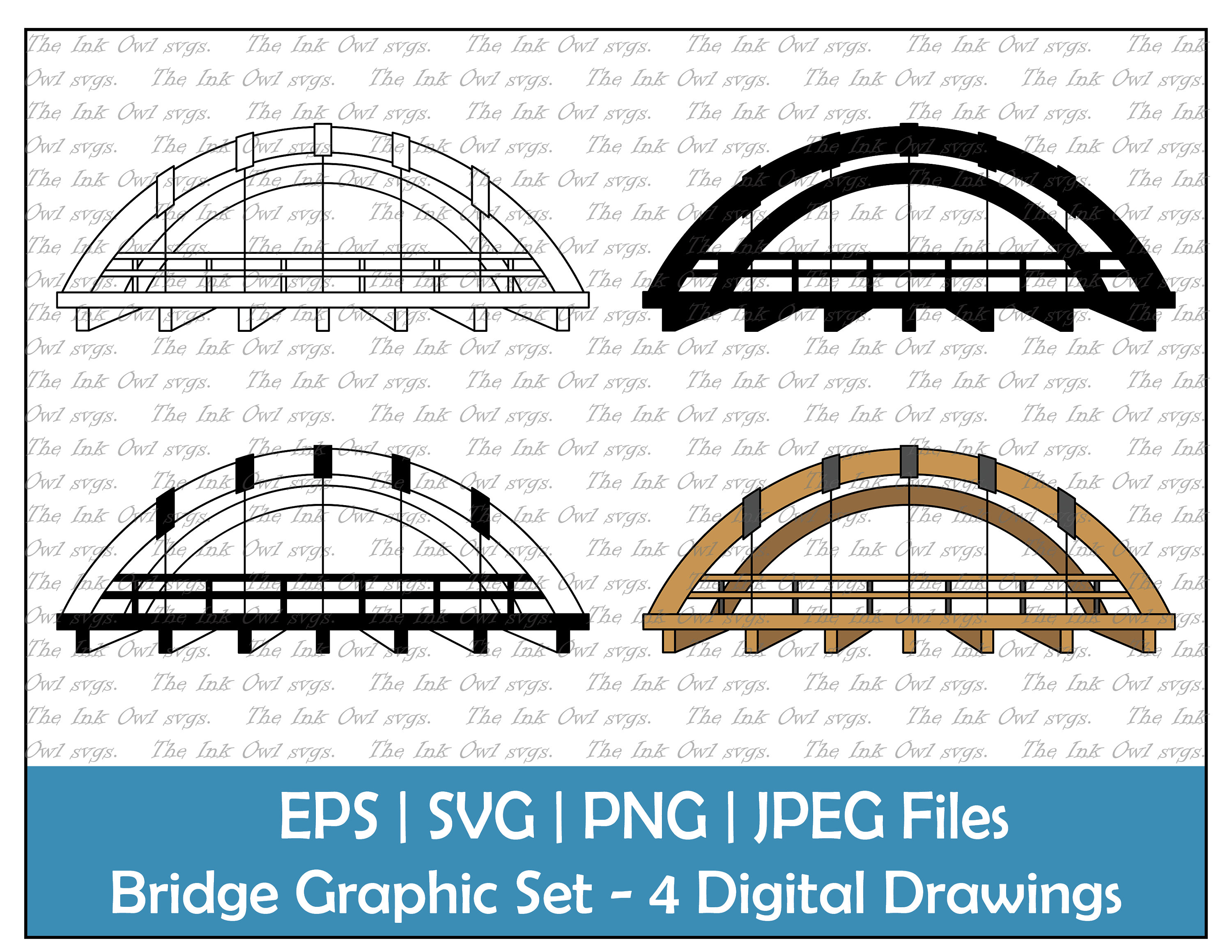 Arch Bridge Vector Clipart Set / Outline & Stamp Drawing - Etsy Canada