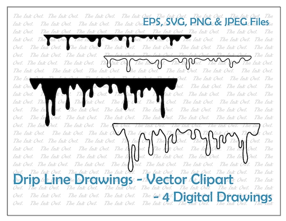 Drip line Vector Clipart / Paint liquid melt / Outline & | Etsy
