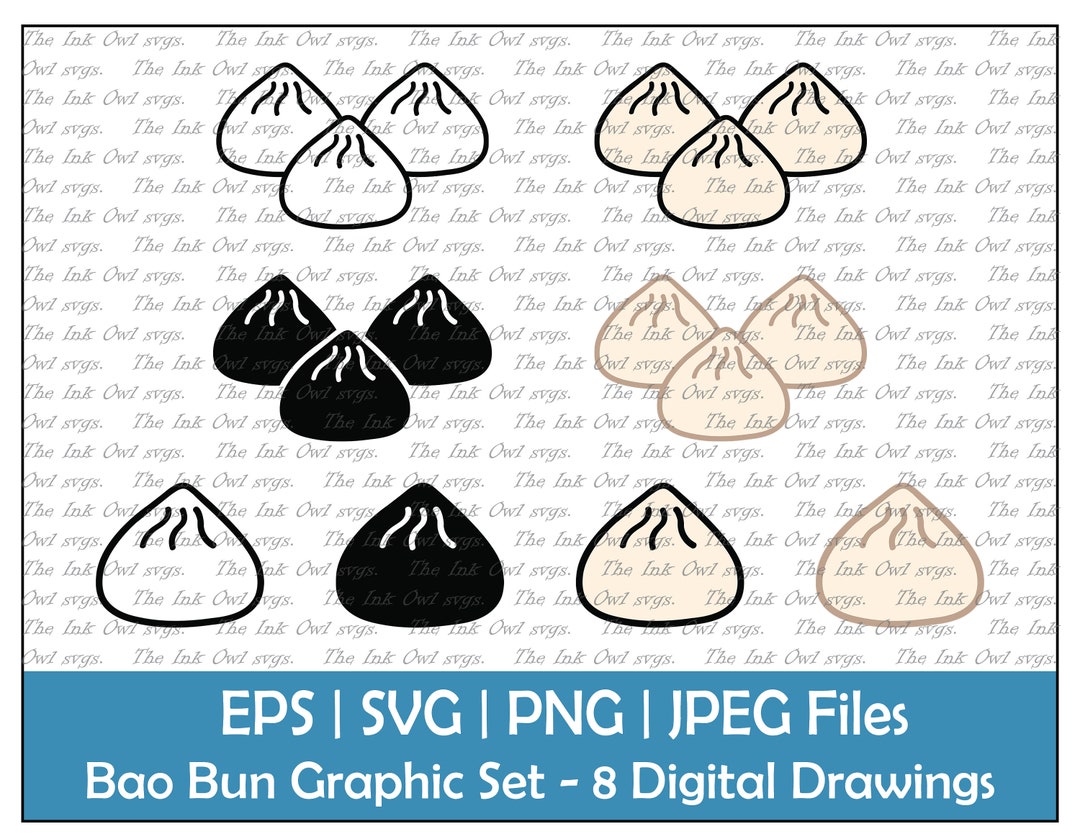 Bao Bun Vector Clipart / Outline, Silhouette Stamp & Color Drawing ...