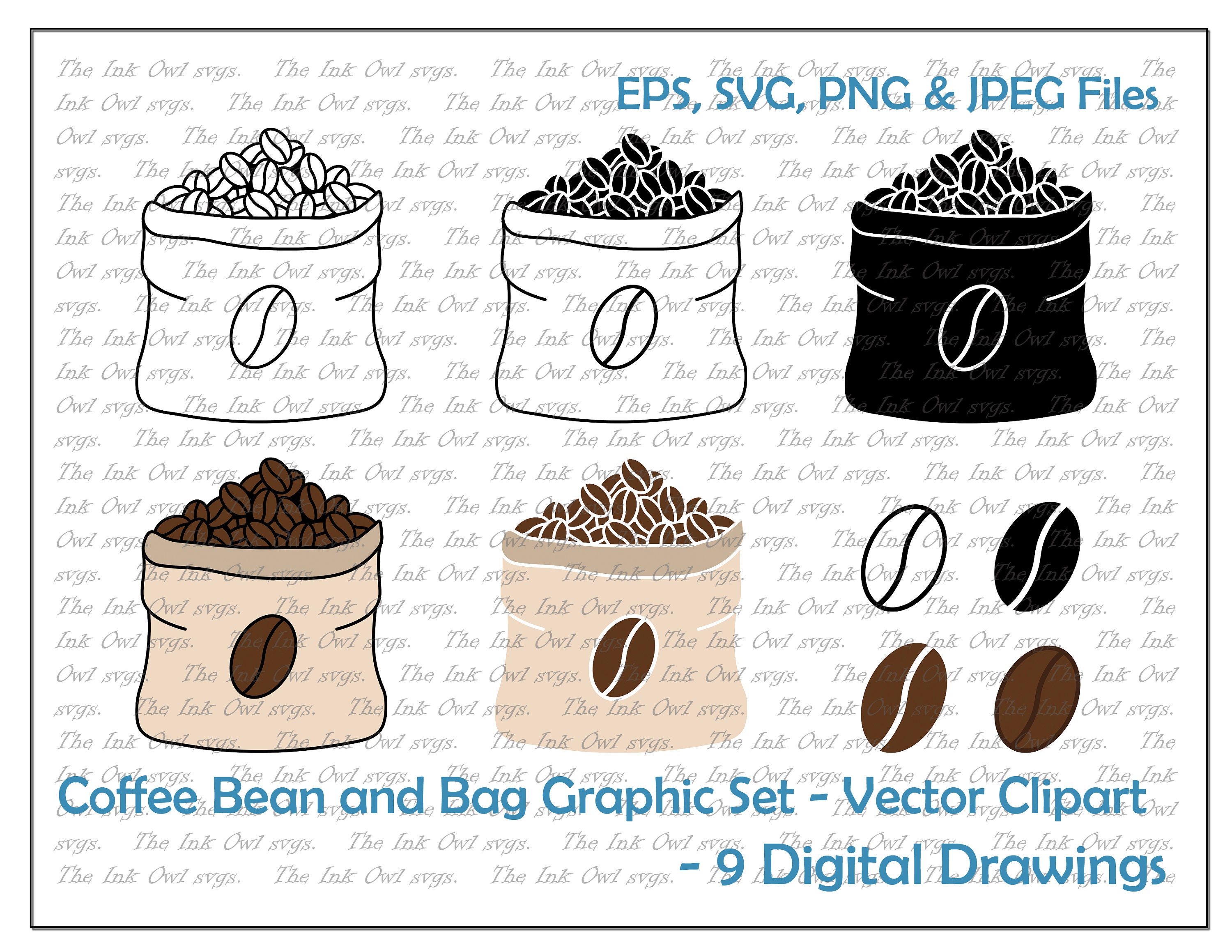 Coffee Bag With Beans Vector Clipart Set / Outline & Stamp - Etsy
