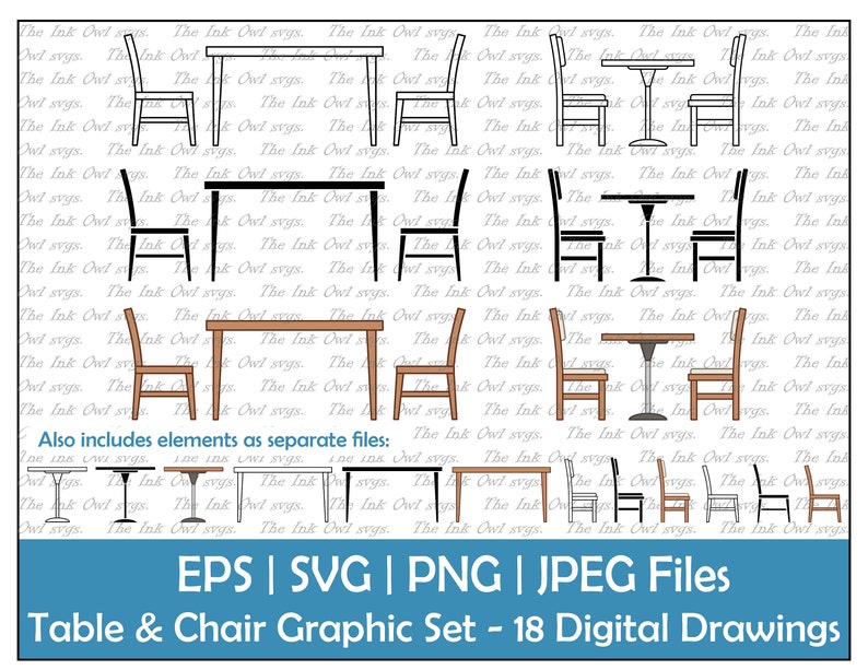 Table and Chairs Vector Clipart Set / Outline Stamp & Color - Etsy