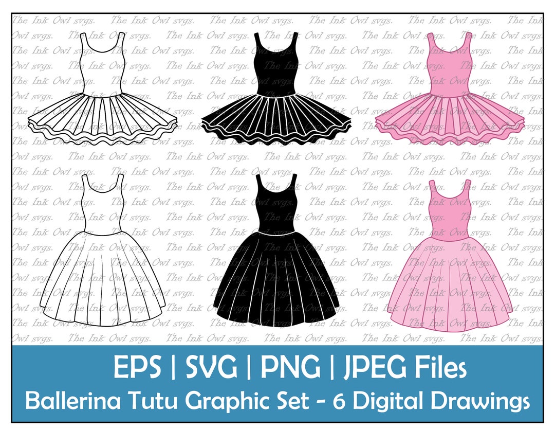 Ballet Tutu Costume Vector Clipart Set / Outline, Stamp & Pink Drawing ...