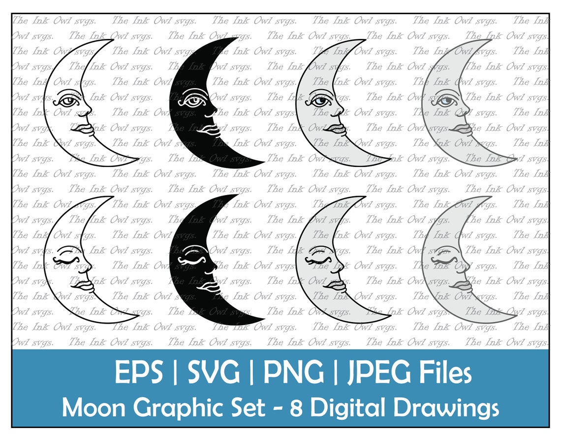 Retro Moon With Face Graphic Vector Clipart / Outline - Etsy