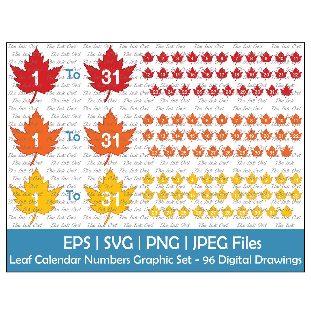 Maple Leaf Calendar Number Icons Clipart Set / 1 to 31 / Red, Orange ...