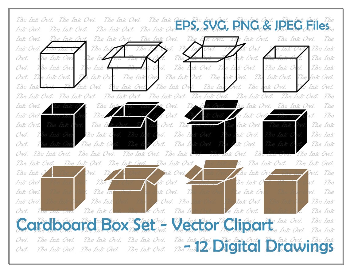 Cardboard Box Vector Clipart / Outline & Stamp Drawing - Etsy