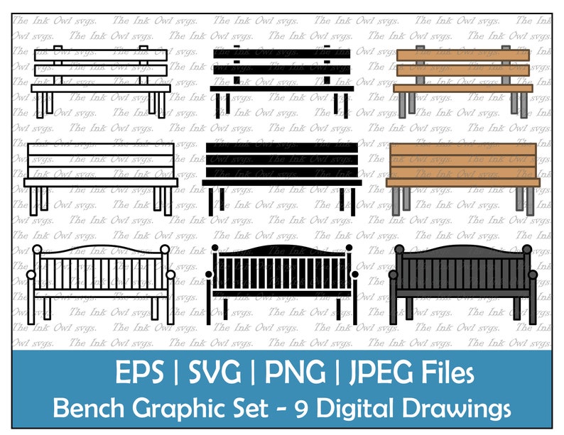 Wood Bench Vector Clipart Set / Outline & Stamp Drawing Graphic ...