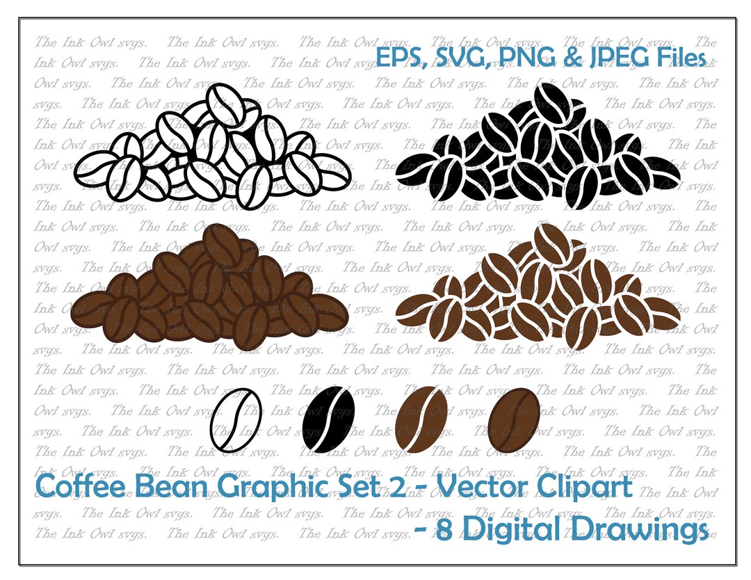 Coffee Beans Vector Clipart Set / Outline & Stamp Icon Graphic / Pile ...