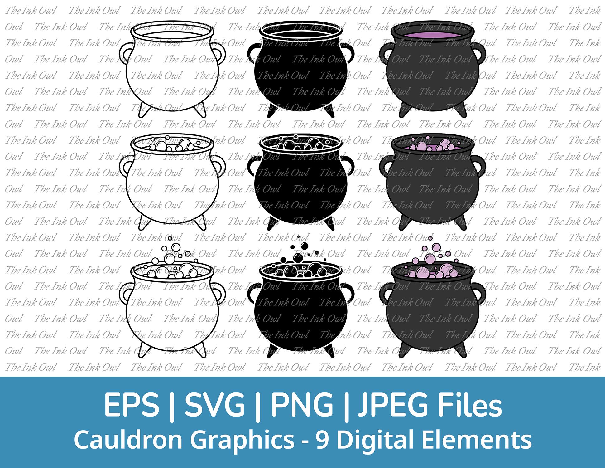 Bubbling Cauldron Pot Svg Vector Clipart Set / Outline, Stamp ...