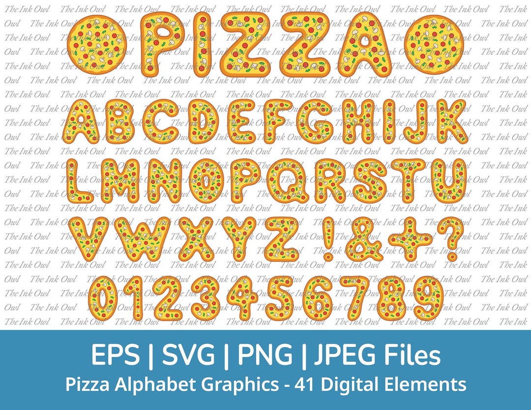 Pizza Alphabet Letters and Numbers Svg Clipart / Color Drawing ...