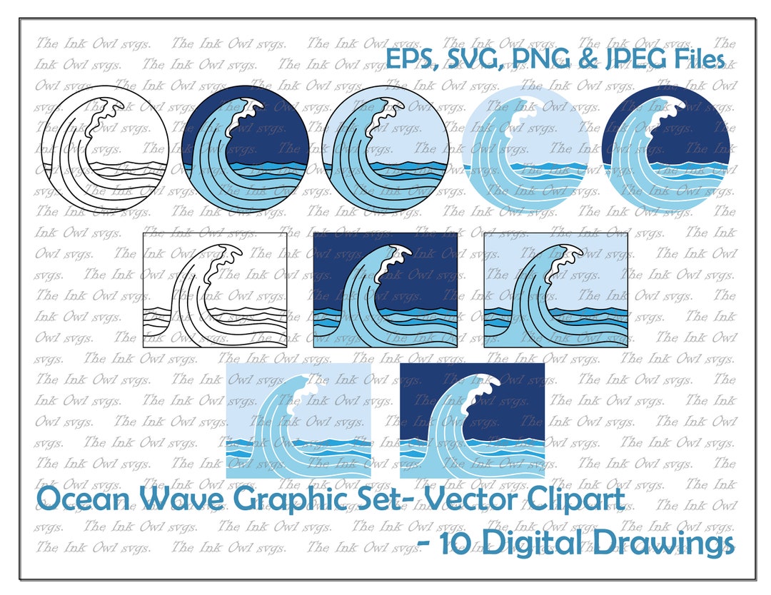 Surf Wave Icon Vector Clipart / Ocean Logo Drawing Illustrations / PNG ...