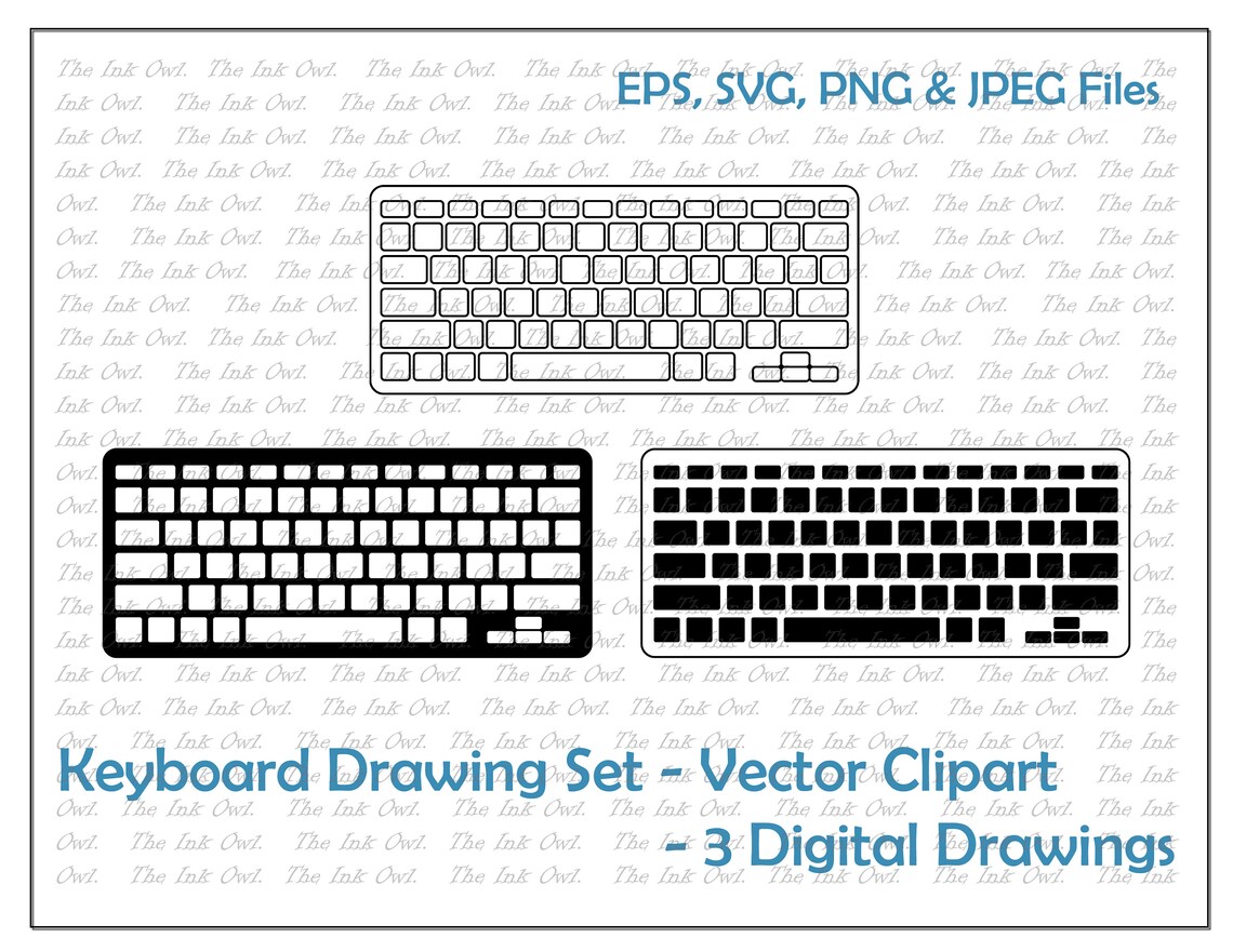 Keyboard Vector Clipart / Outline & Stamp Drawing Illustrations / PNG ...