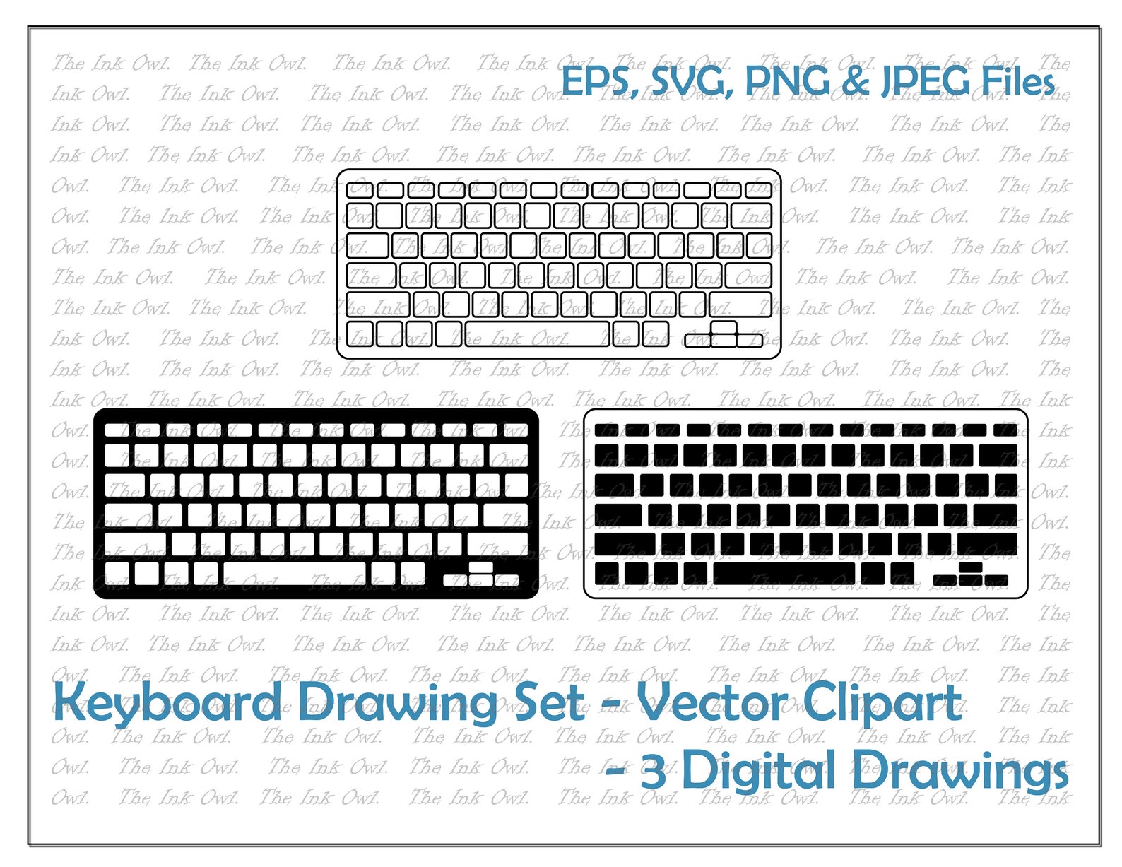 Keyboard Vector Clipart / Outline & Stamp Drawing Illustrations / PNG ...