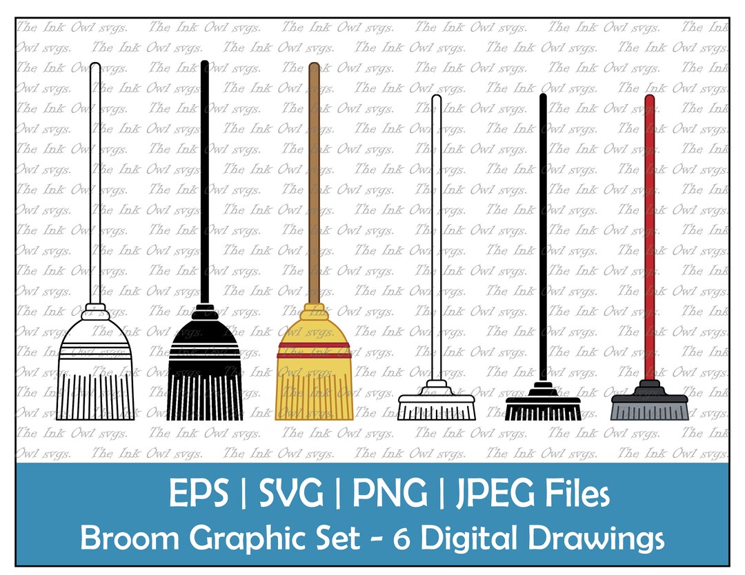 Broom Vector Clipart Set / Outline & Stamp Drawing Graphic / PNG, JPG ...
