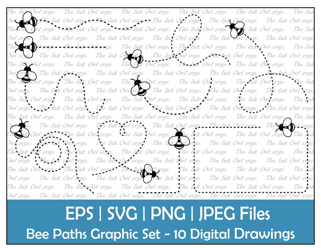 Bee Flying Path Clipart Set / Outline & Stamp Graphic / Dashed Line ...