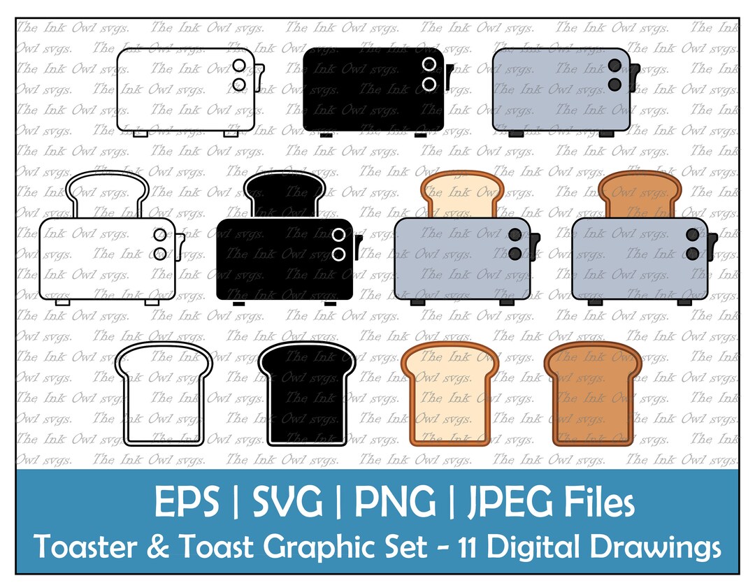 Toaster and Toast Vector Clipart Set / Outline, Stamp, & Color Graphics ...