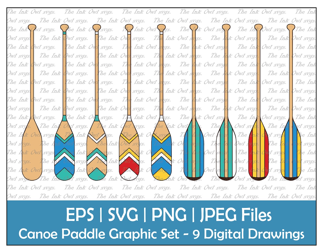 Canoe Paddle Vector Clipart Set / Colored Drawing Graphic / Camping and ...