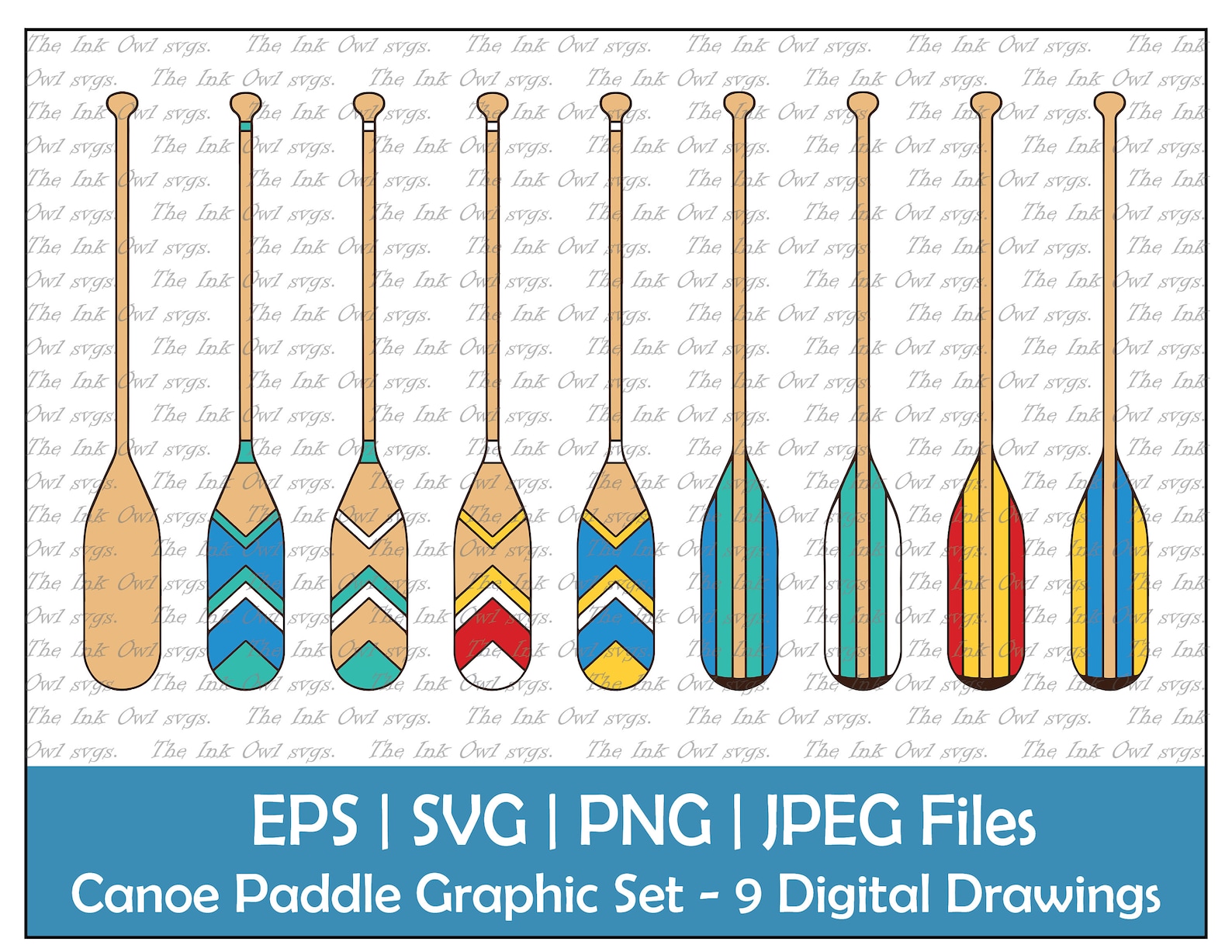 Canoe Paddle Vector Clipart Set / Colored Drawing Graphic / Camping and ...