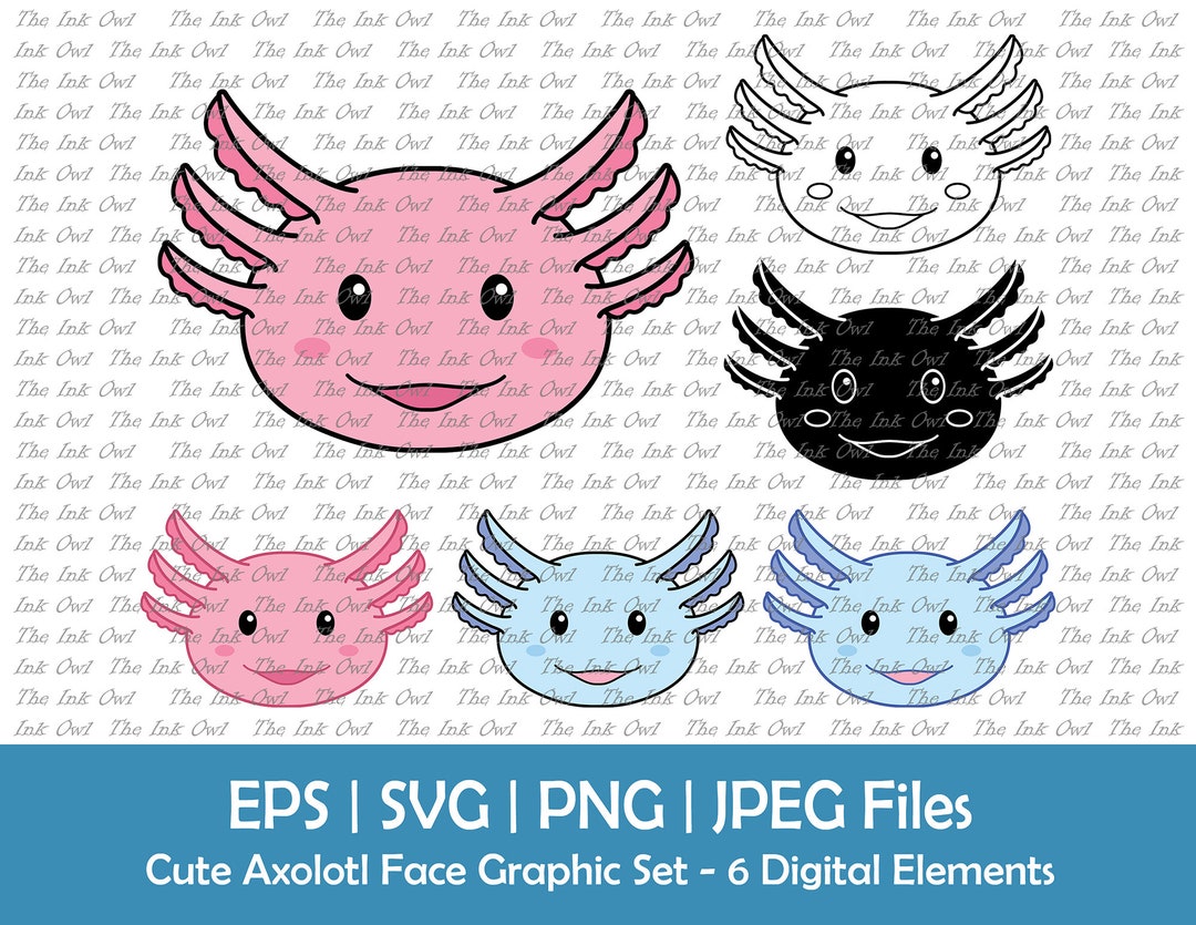 Cute Axolotl Face Vector Clipart / Outline, Silhouette & Color Drawing ...