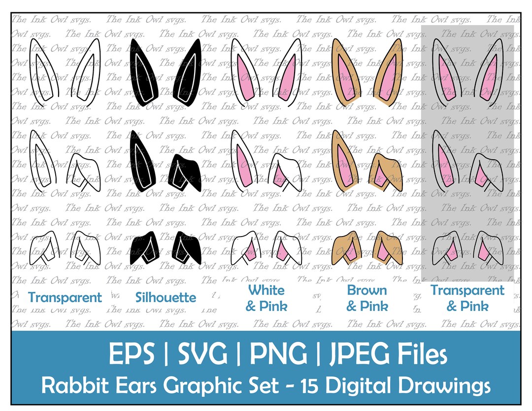 Bunny Rabbit Ears Clipart / Outline, Silhouette Stamp & Color Graphics ...