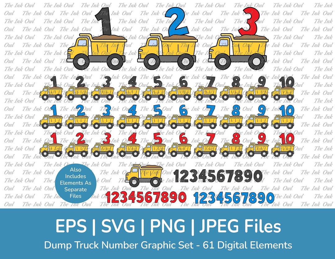 Dump Truck Number Vector Clipart Set / Birthday Boy Shirt Design / Blue ...