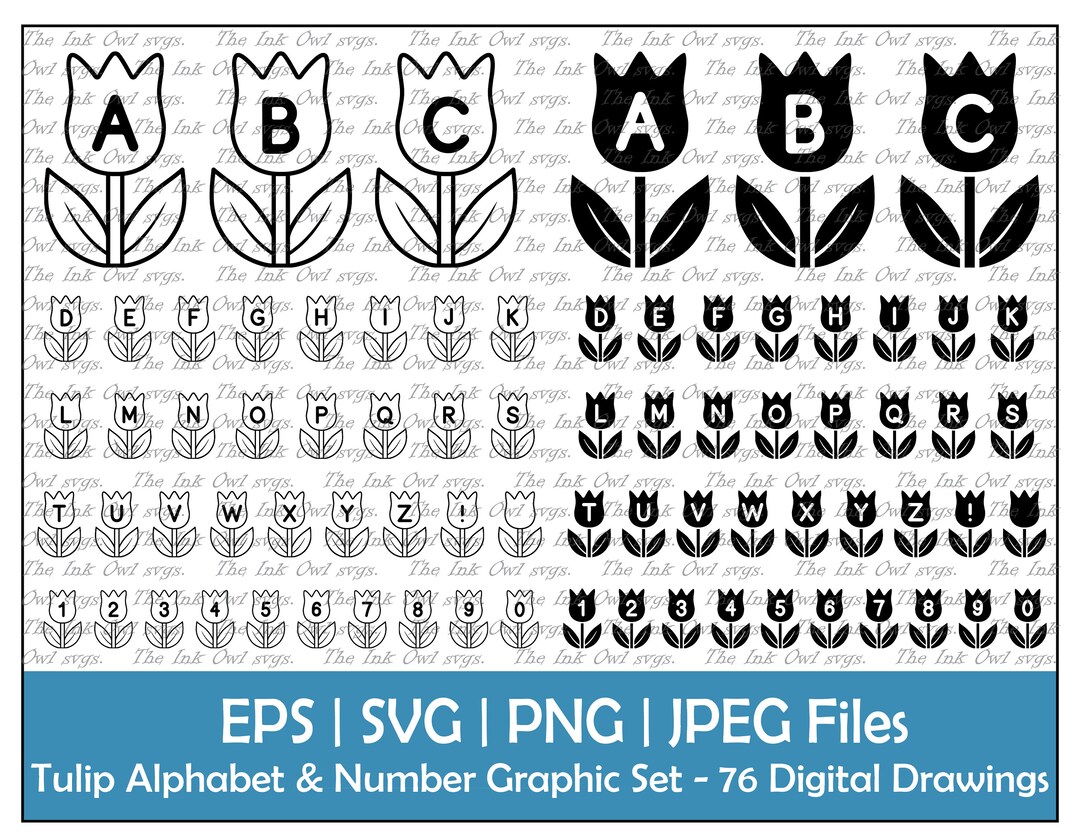 Tulip Flower Alphabet Letters & Numbers Vector Clipart / Outline and ...