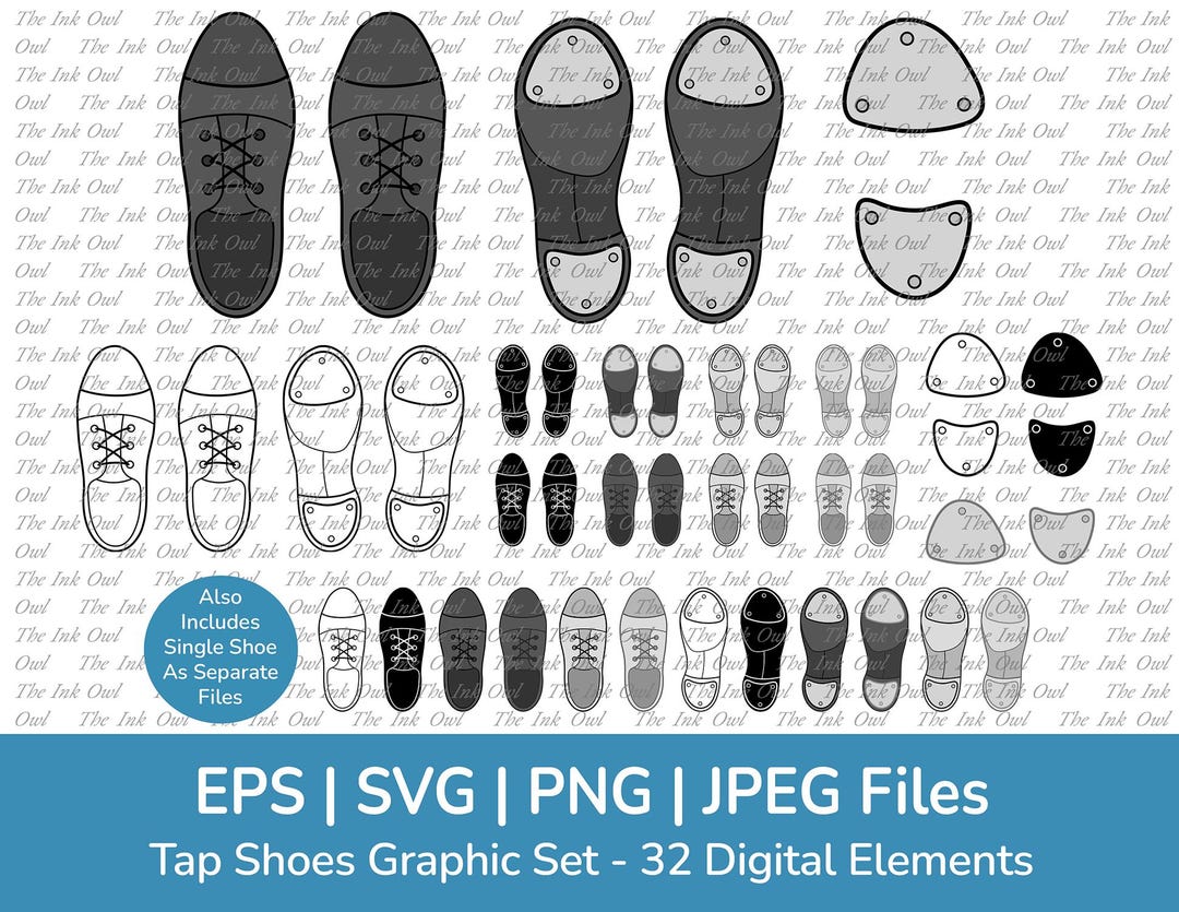 Dance Tap Shoes Vector Clipart Set / Outline, Silhouette Stamp & Color ...