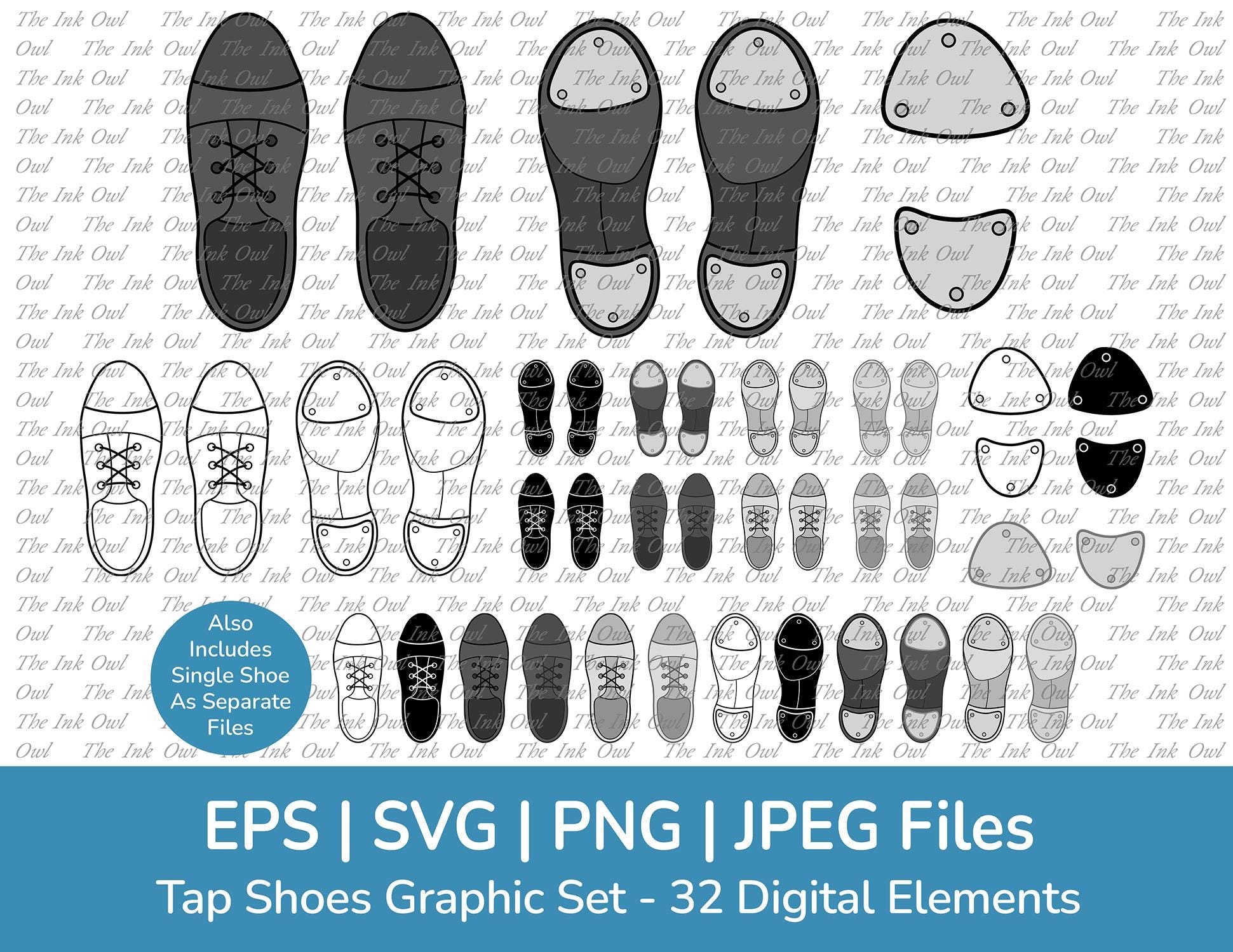 Dance Tap Shoes Vector Clipart Set / Outline, Silhouette Stamp & Color ...