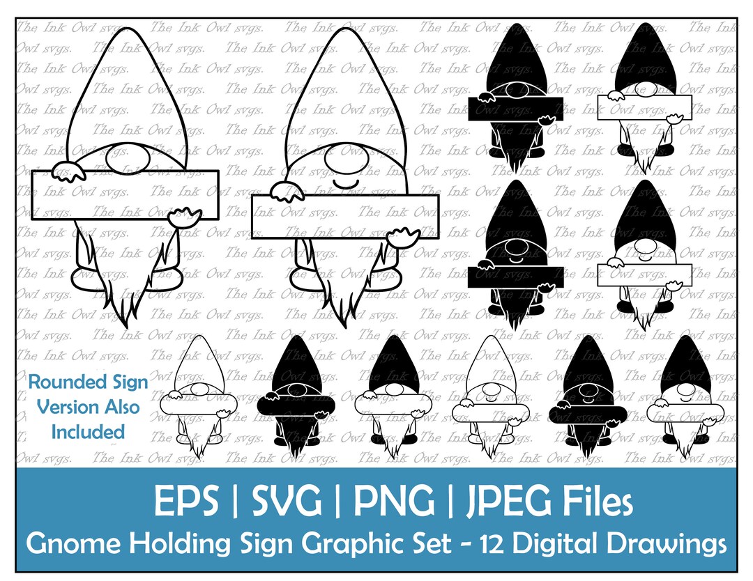 Bearded Gnome Sign Vector Clipart Set / Outline & Stamp Graphics ...