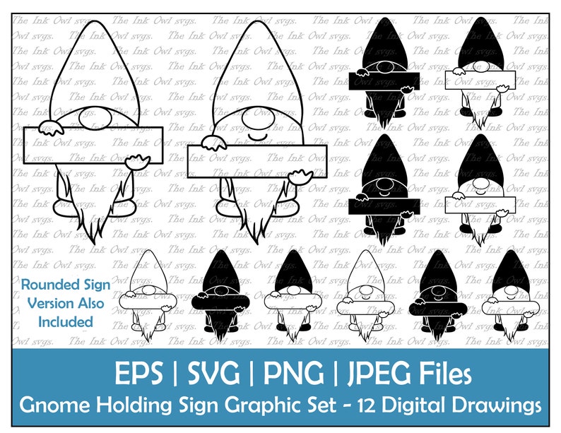 Bearded Gnome Sign Vector Clipart Set / Outline & Stamp - Etsy