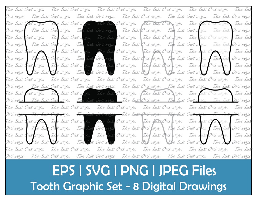 Tooth Molar Vector Clipart / Outline, Silhouette Stamp & Color ...