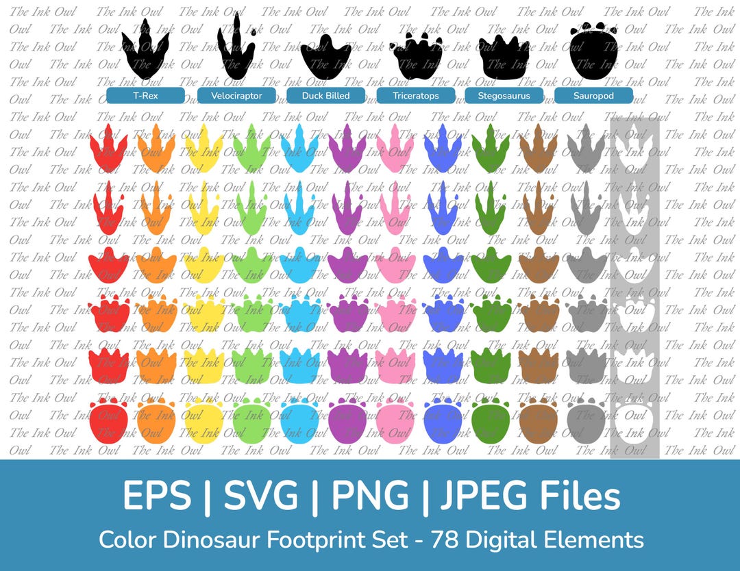Colorful Dinosaur Footprints or Tracks Clipart Set / for Kids / T-rex ...