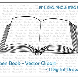 Open Book Outline Clipart Drawing Illustration / PNG JPG - Etsy