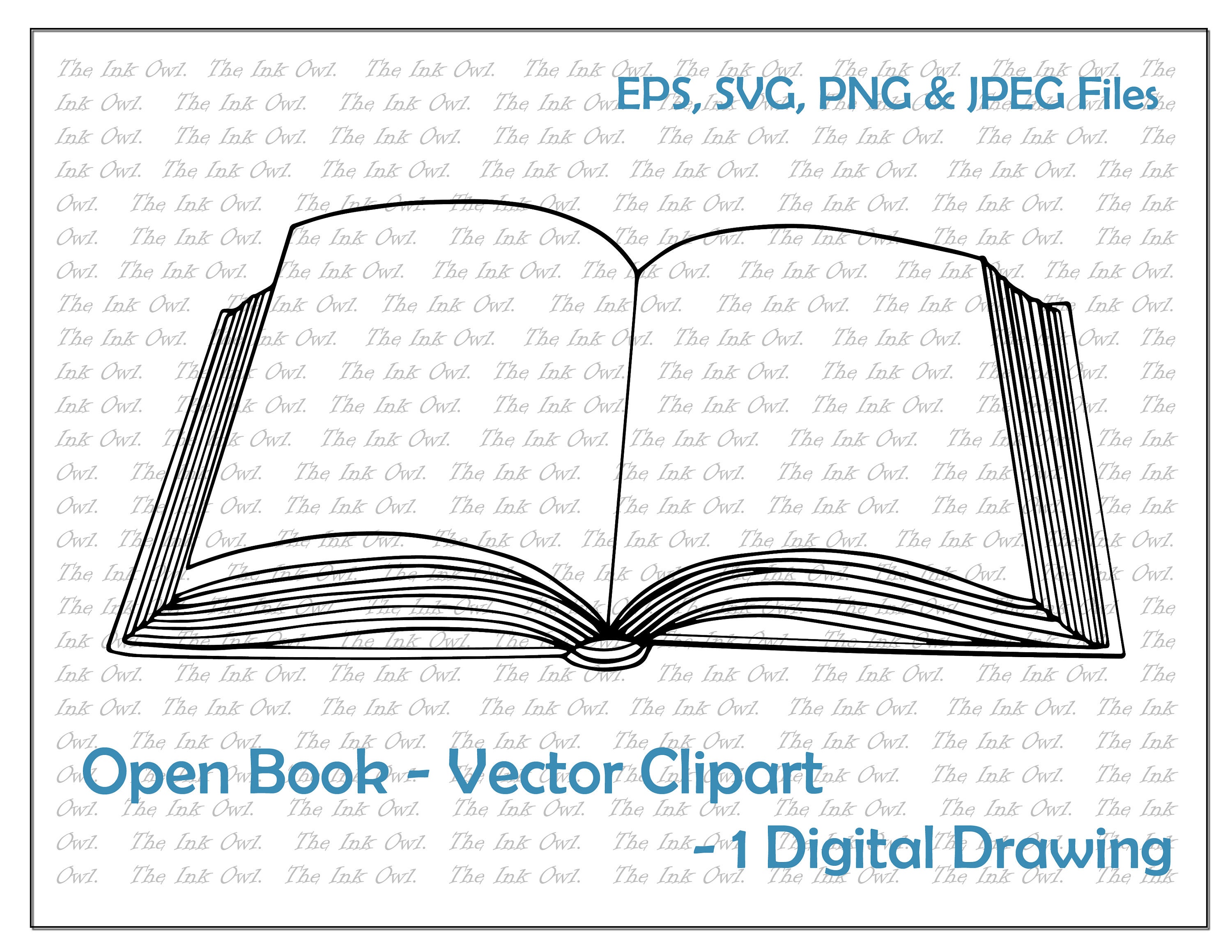 Open Book Outline Clipart Drawing Illustration / PNG JPG - Etsy Canada