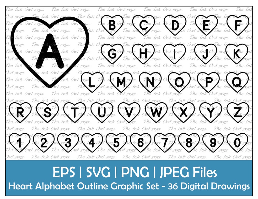 Heart Framed Alphabet Letters and Numbers Vector Clipart / Stamp Text ...